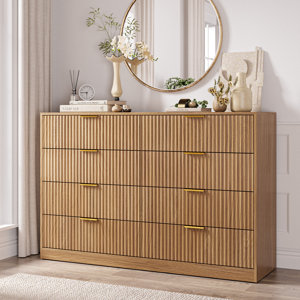 Ebern Designs Fluted Dresser For Bedroom With 8 Drawers, 55" Wide Modern Chest Of Drawers With ...